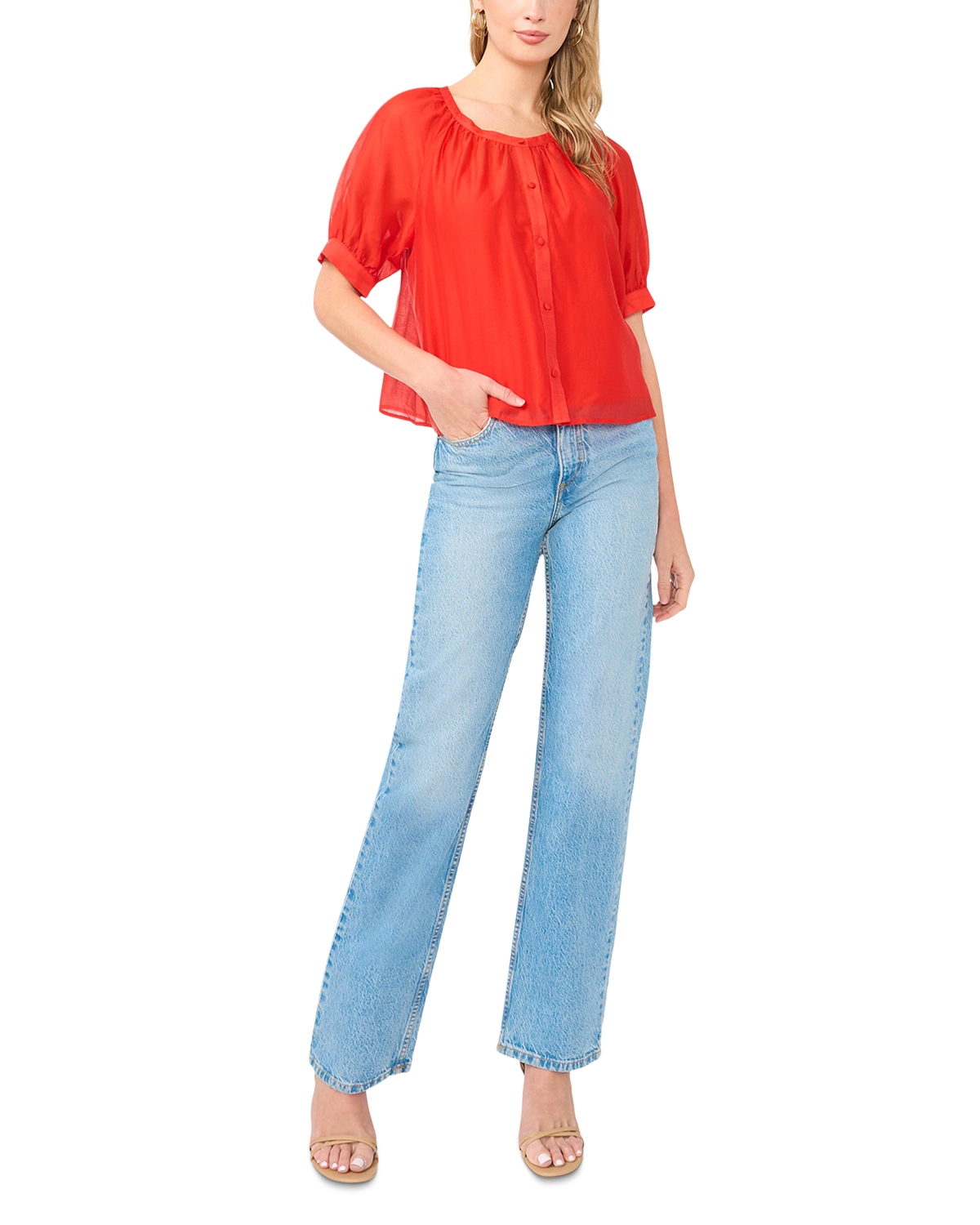 VINCE CAMUTO Vince Camuto Short Sleeve Button-Down Top